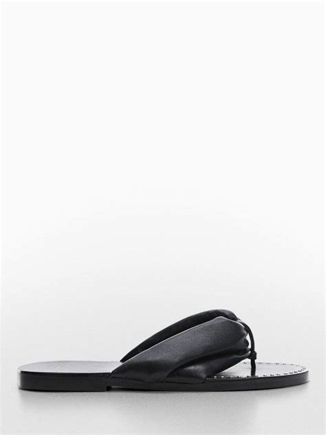 Mango Leather Flip Flops In Black Endource