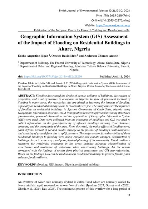 Pdf Geographic Information System Gis Assessment Of The Impact Of Flooding On Residential