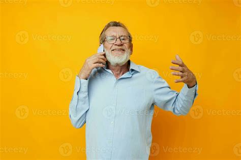 Old Man Talking On The Phone Posing Close Up Unaltered 25002397 Stock