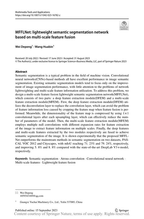 Mfflnet Lightweight Semantic Segmentation Network Based On Multi Scale