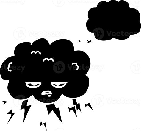 Hand Drawn Thought Bubble Cartoon Thundercloud Solid Black Icon
