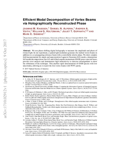 Pdf Efficient Modal Decomposition Of Vortex Beams Via Holographically Reconstructed Phase