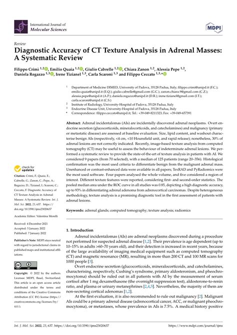 Pdf Diagnostic Accuracy Of Ct Texture Analysis In Adrenal Masses A
