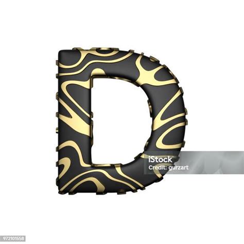 알파벳 D 대문자 편지입니다 검은 탄소 글꼴 황금 노랑 얼룩 3d 렌더링에 고립 된 흰색 배경 0명에 대한 스톡 사진 및 기타