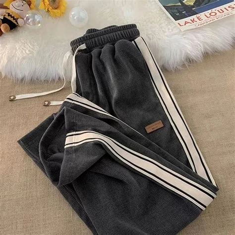 Mexzt Corduroy Striped Sweatpants Women Streetwear Thick Wide Leg Pants