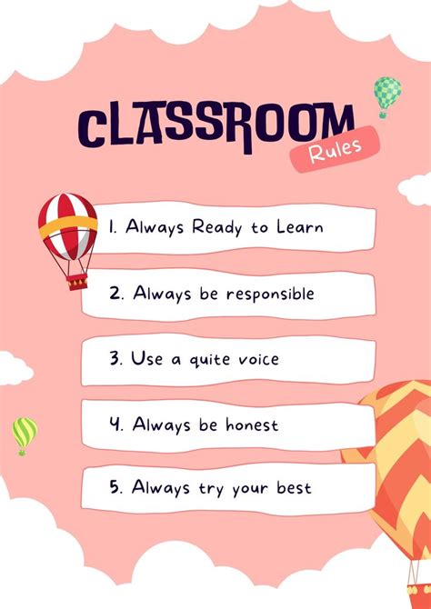 Pink Playful Classroom Rules Poster