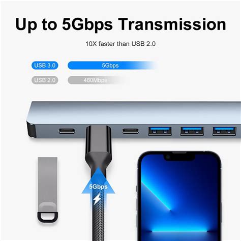 New 7 In 1 Usb Hub Multi Ports Distributor Usb 30 For Macbook Pro Pc