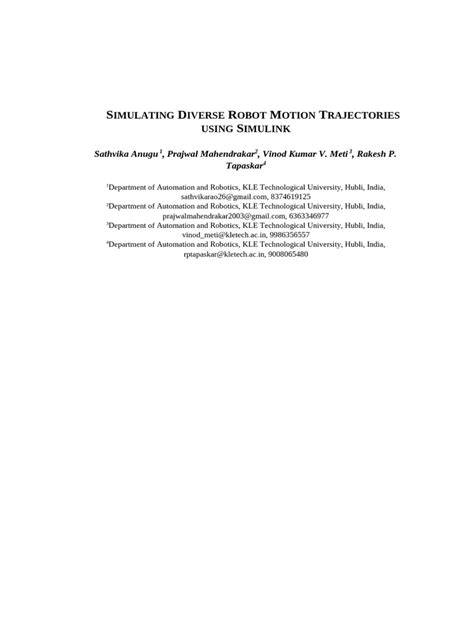 Simulating Diverse Robot Motion Trajectories Using Simulink Pdf