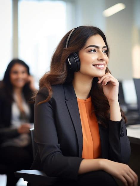 Premium Ai Image A Woman Wearing Headphones Sitting In Front Of A