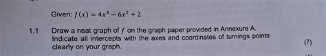 solved given f x 4x3 6x2 21 1 ﻿draw a neat graph of f ﻿on