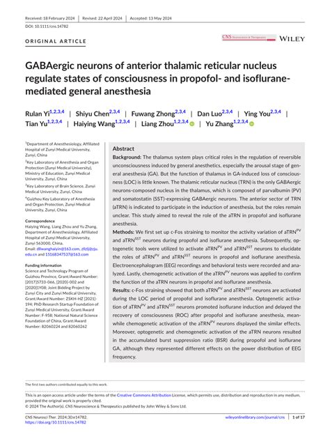Pdf Gabaergic Neurons Of Anterior Thalamic Reticular Nucleus Regulate States Of Consciousness