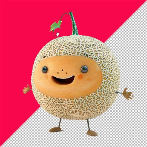 귀여운 칸탈루프 캐릭터 3d 고립 된 렌더 투명한 배경 Png Psd 프리미엄 Ai 생성 Psd