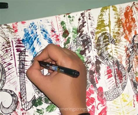 Zentangle Art And Leaf Printing Shimmering Strings