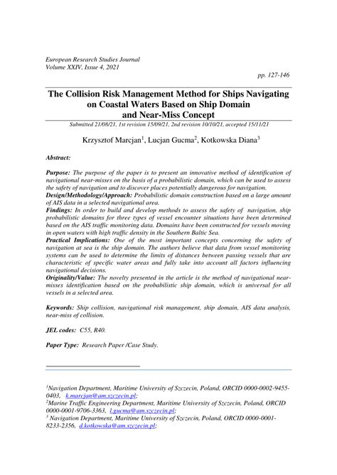 Pdf The Collision Risk Management Method For Ships Navigating On Coastal Waters Based On Ship