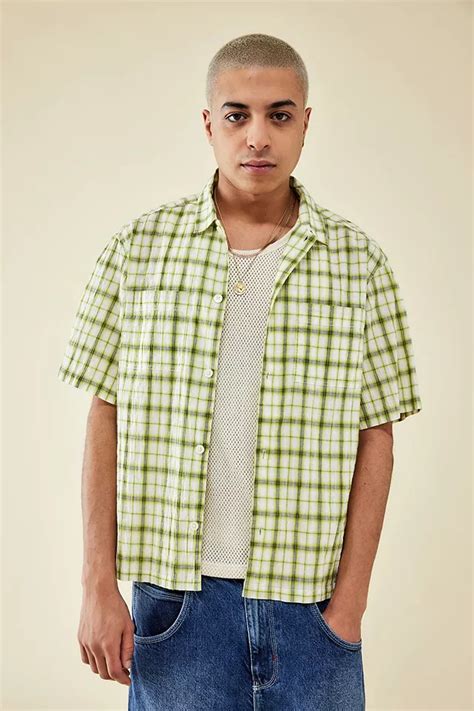 Bdg Plissé Green Check Shirt Urban Outfitters Uk