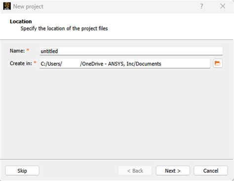 new project wizard
