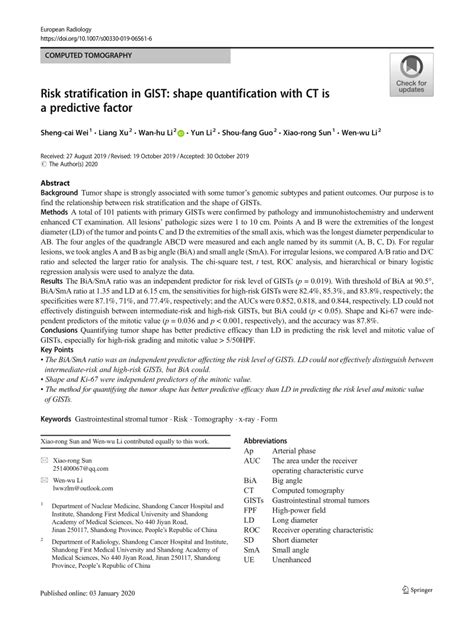 Pdf Risk Stratification In Gist Shape Quantification With Ct Is A