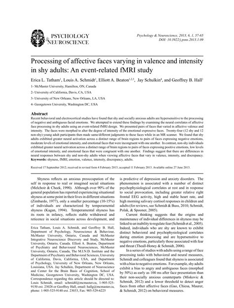 Pdf Processing Of Affective Faces Varying In Valence And Intensity In