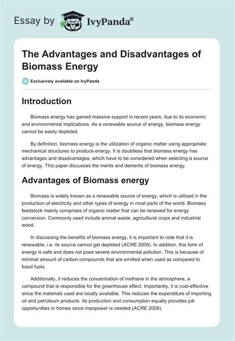 The Advantages And Disadvantages Of Biomass Energy 524 Words Essay Example