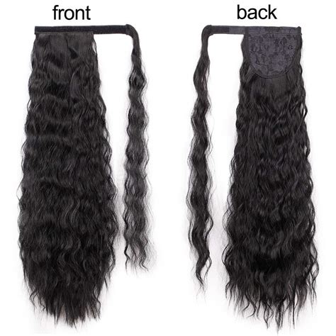Inch Curly Human Hair Ponytail Wrap Around Ponytail Extensions B Natural Black