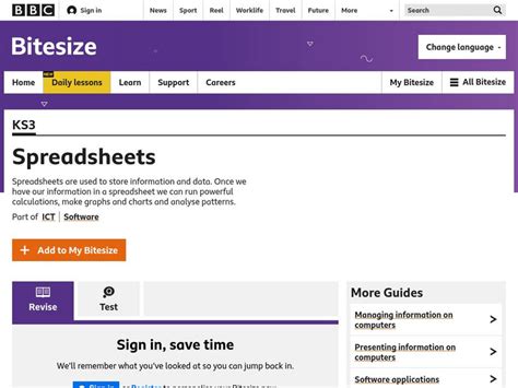 Bbc Bitesize Spreadsheets Activity For 9th 10th Grade Lesson Planet