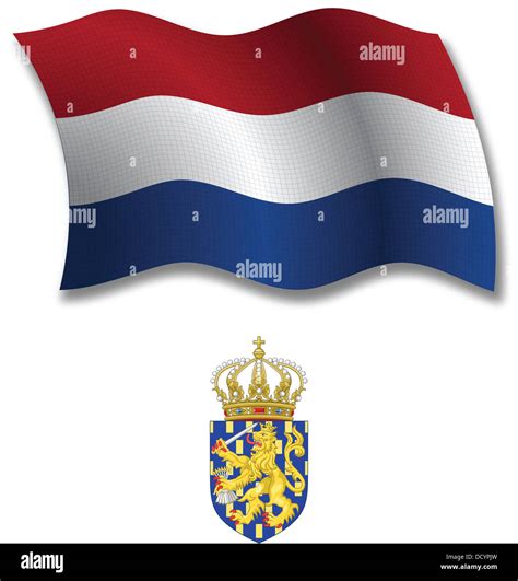 Netherlands Shadowed Textured Wavy Flag And Coat Of Arms Against White