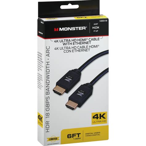 Monster Hdmi Cable 4k Ultra Hd With Ethernet 6 Feet Batteries