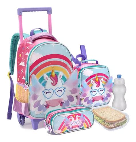 Kit De Mochila Escolar Rodinhas Para Mujer Unicornio Para Niños De