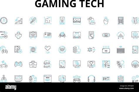 Gaming Tech Linear Icons Set Controller Console Graphics Virtual Multiplayer Streaming