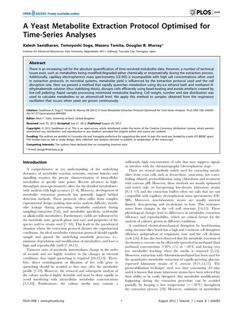 Pdf A Yeast Metabolite Extraction Protocol Optimised For Time Series Analyses