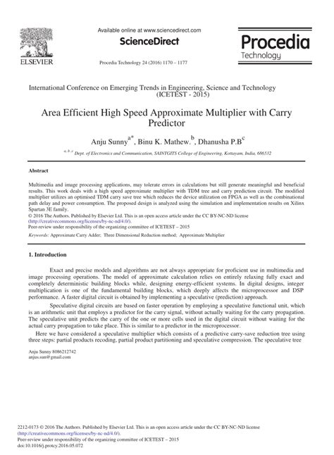 PDF Area Efficient High Speed Approximate Multiplier With Carry Predictor