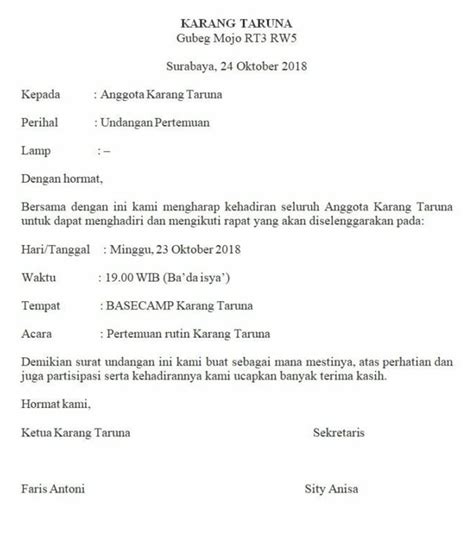 Surat Undangan Rapat Karang Tarunadoc Contoh Semua Je Vrogue Co