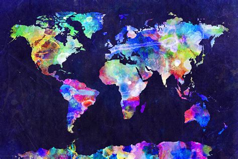 World Map Urban Watercolor Digital Art By Michael Tompsett Fine Art