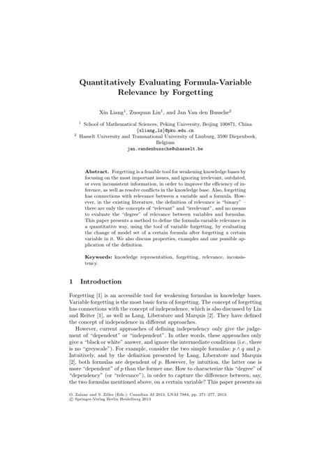 PDF Quantitatively Evaluating Formula Variable Relevance By Forgetting