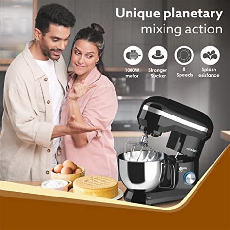 Agaro Royal Stand Mixer 1000w With 5l Ss Bowl And 8 Speed Setting