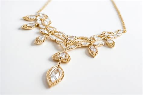 Premium Photo Gold Necklace With Crystal Pendants