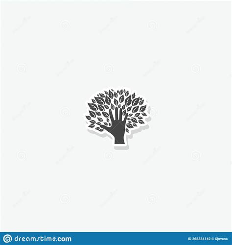 Human Hand And Tree With Green Leaves Sticker Isolated On Gray Background Stock Vector