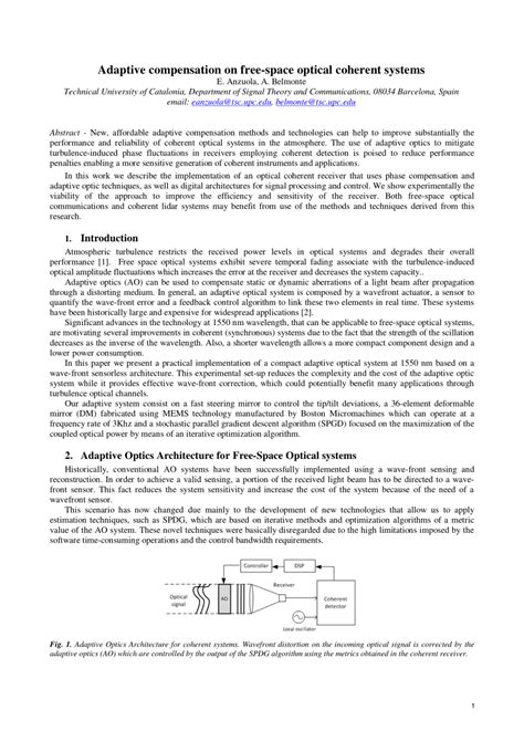 Pdf Adaptive Compensation On Free Space Optical Coherent Systems