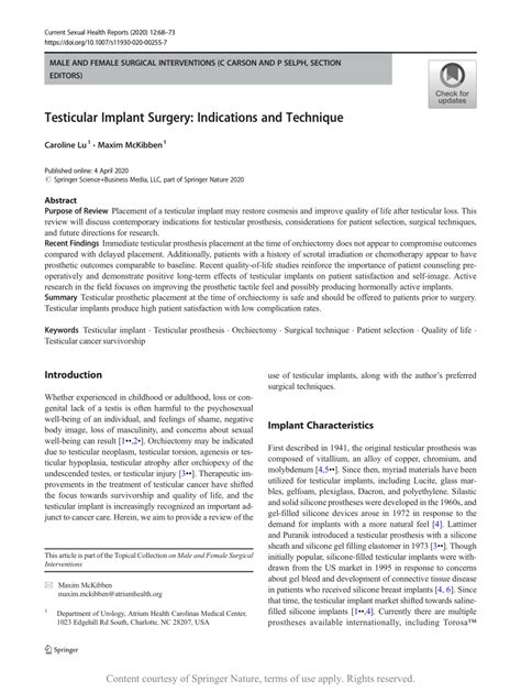 Testicular Implant Surgery Indications And Technique