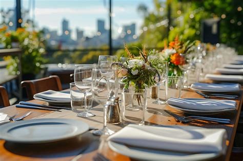 Premium Photo Rooftop Party Table Setup