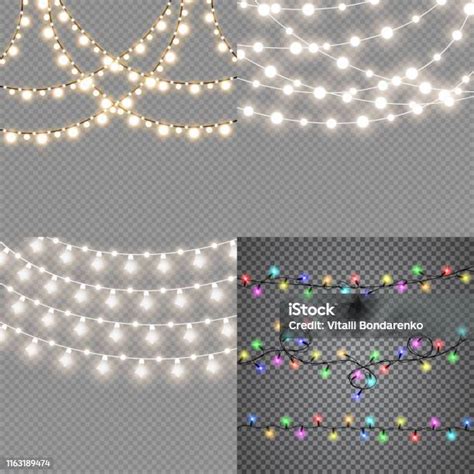 크리스마스 조명의 세트는 현실적인 디자인 요소를 격리 Xmas 홀리데이 카드 배너 포스터 웹 디자인에 대한 빛나는 조명 화환