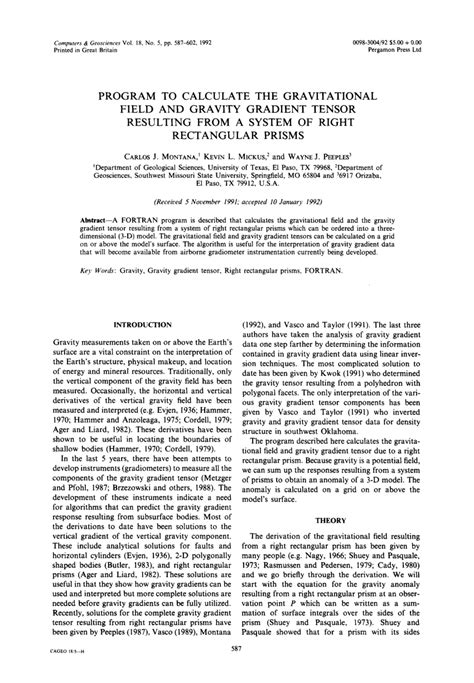 Pdf Program To Calculate The Gravitational Field And Gravity Gradient Tensor Resulting From A