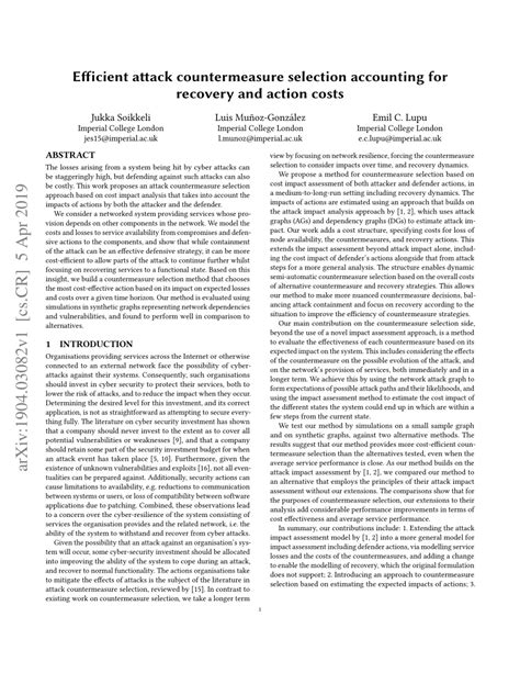Pdf Efficient Attack Countermeasure Selection Accounting For Recovery