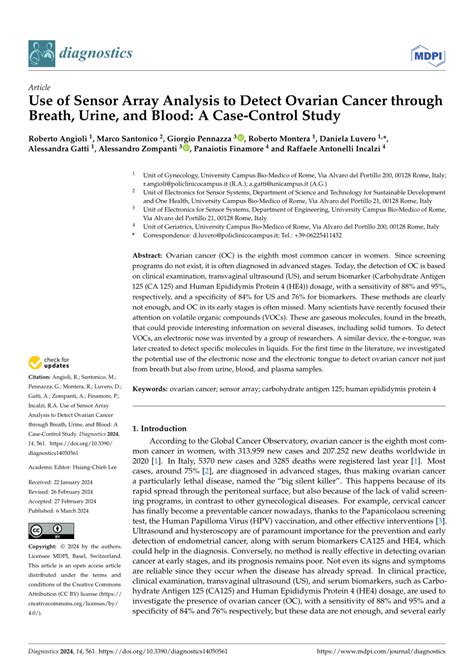 Pdf Use Of Sensor Array Analysis To Detect Ovarian Cancer Through