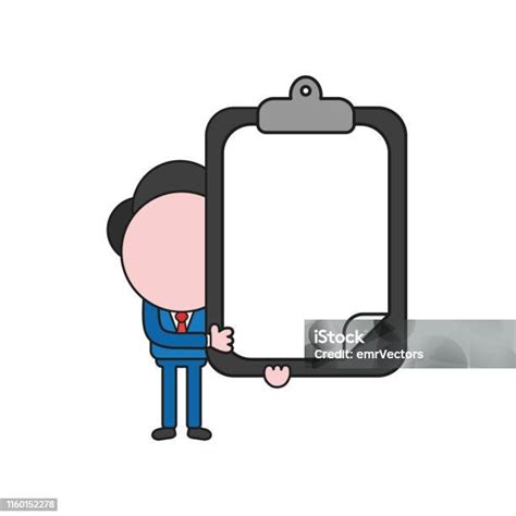 빈 종이와 클립 보드를 들고 사업가 캐릭터의 벡터 그림입니다 색상 및 검은색 윤곽선 개념에 대한 스톡 벡터 아트 및 기타 이미지