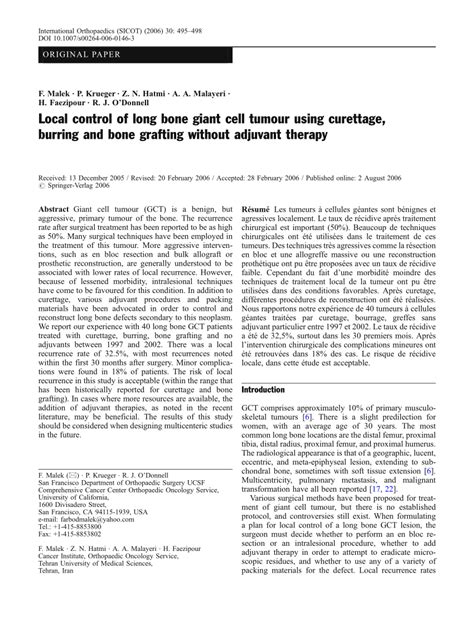 Pdf Local Control Of Long Bone Giant Cell Tumour Using Curettage