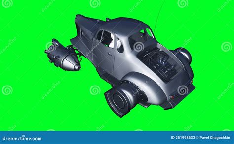 Futuristic Flying Car Green Screen Isolate 3d Rendering Stock