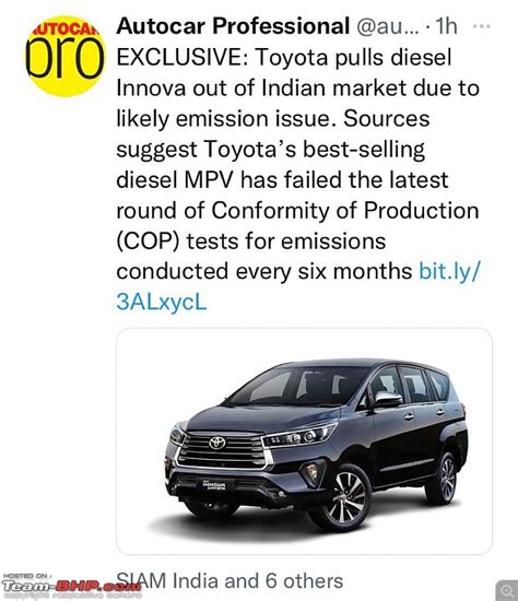 Toyota Stops Taking Bookings For Innova Crysta Diesel Edit Back In