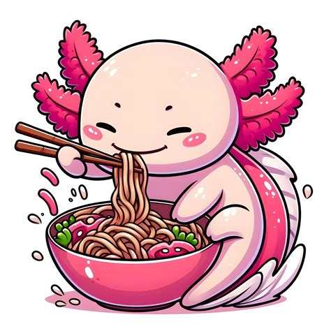 Láminas decorativas para enmarcar kawaii cute Axolotl eating ramen