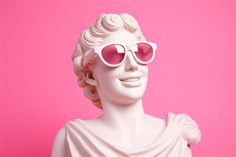 Premium Ai Image Greek Girl Statue Smiling Wearing Cool Sunglasses